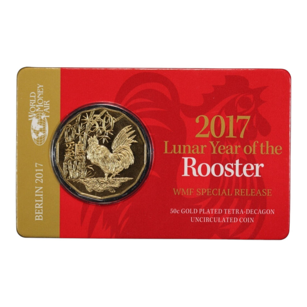 2017 50c Coin - Year of the Rooster Tetra-decagon Gold Plated Uncircul ...