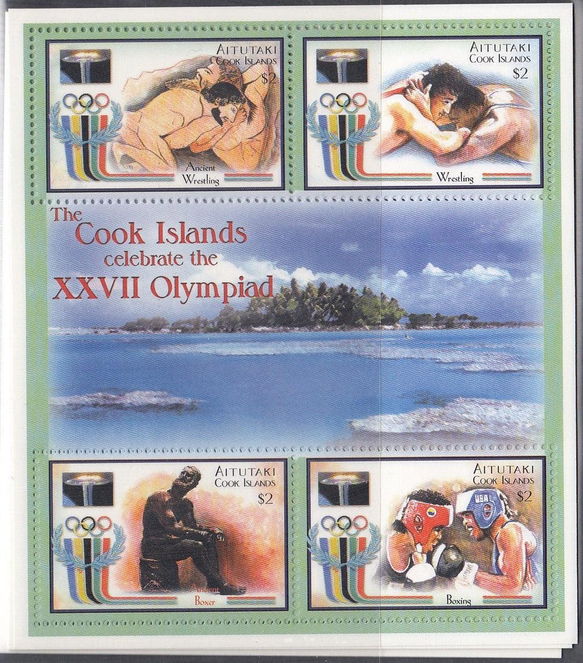 Aitutaki: Cook Islands 2000 - $8 Olympics Wrestling/Boxing Miniature S ...