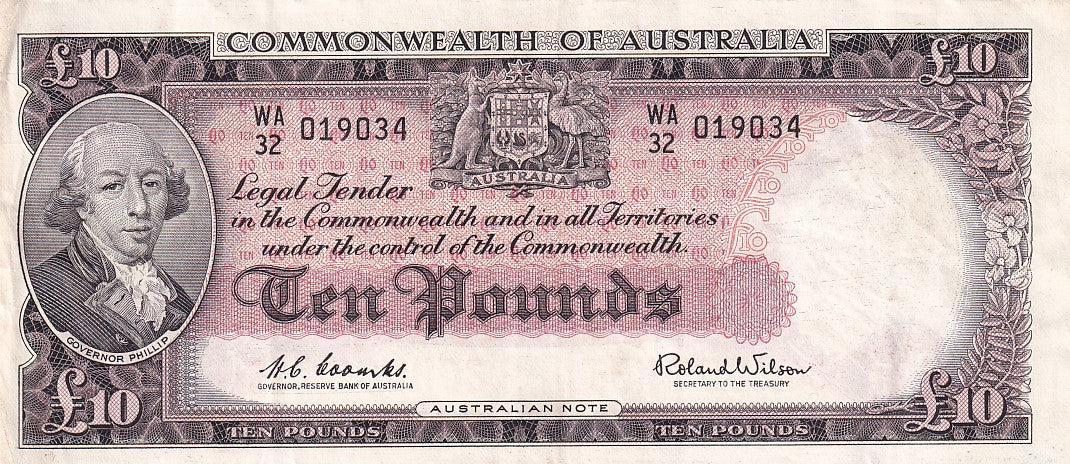 1960 Australian 10 Pound Note - WA32 019034 - COOMBS/WILSON - Reserve ...