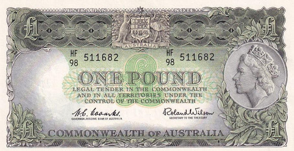 1961 Australian 1 Pound Note - HF98 511682 - COOMBS/WILSON - Reserve ...